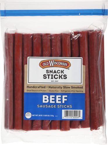 Old Wisconsin Beef Sausage Snack Sticks, Naturally Smoked, Ready to Eat, High Protein, Low Carb, Keto, Gluten Free, 26 Ounce Resealable Package