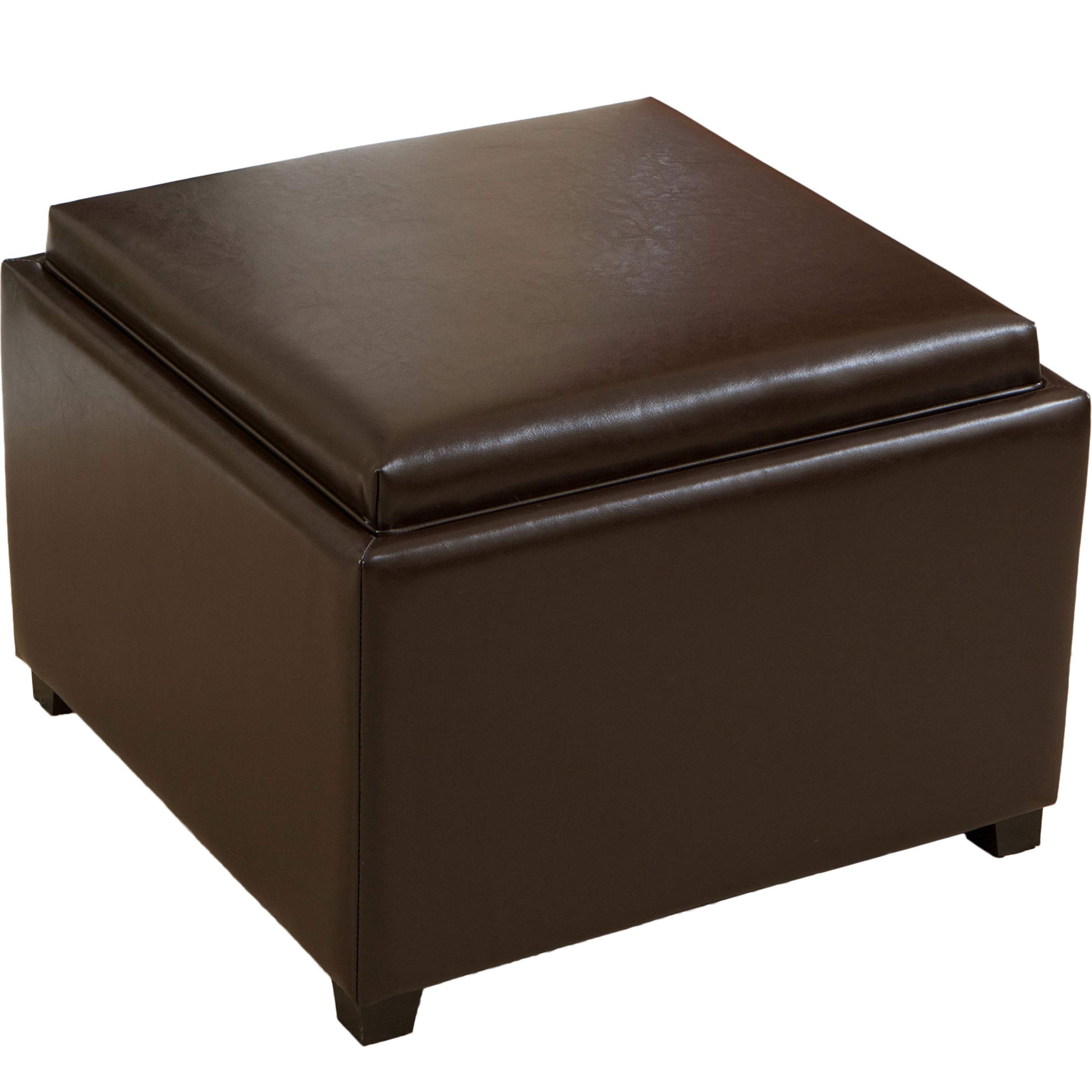 Christopher Knight Home Wellington Leather Tray Top Ottoman, Brown