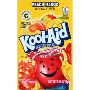 48 kool aid packets of peach mango makes 96 quarts just add sugar