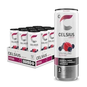 celsius sparkling wild berry, functional essential energy drink 12 fl oz (pack of 12)