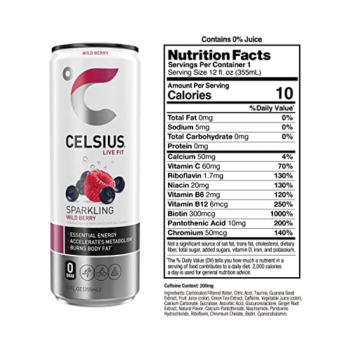 CELSIUS Sparkling Wild Berry, Functional Essential Energy Drink 12 Fl Oz (Pack of 12)