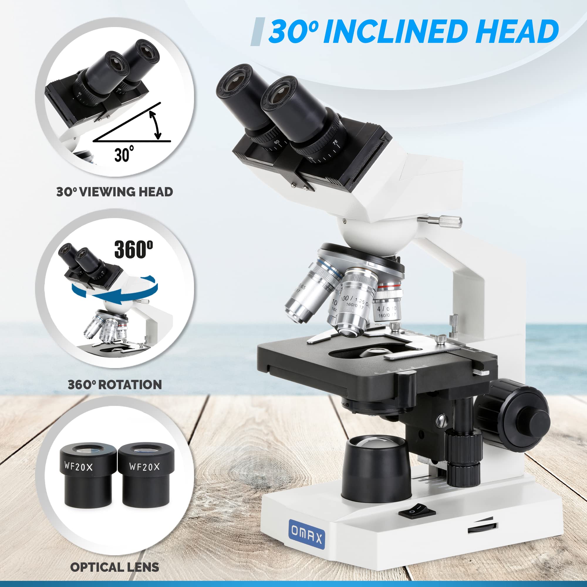 OMAX - M82E 40X-1000X Lab LED Binocular Compound Microscope with Double Layer Mechanical Stage