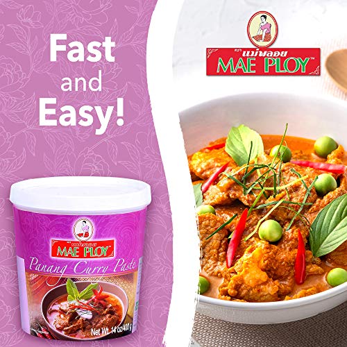 Mae Ploy Panang Curry Paste, Authentic Thai Panang Curry Paste for Thai Curries & Other Dishes, Aromatic Blend of Herbs, Spices & Shrimp Paste, No MSG (14 oz Tub)