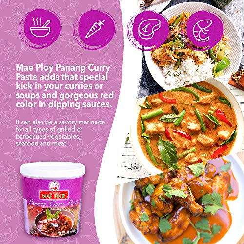 Mae Ploy Panang Curry Paste, Authentic Thai Panang Curry Paste for Thai Curries & Other Dishes, Aromatic Blend of Herbs, Spices & Shrimp Paste, No MSG (14 oz Tub)