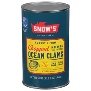 snow's ocean chopped clams canned, 51 oz can - 7g protein per serving - gluten free, no msg, 99% fat free - great for pasta & seafood recipes