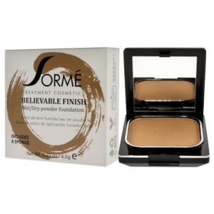 Sorme Cosmetics Believable Finish Powder Foundation in Honey Dusk | Medium to Full Coverage Foundation Powder Makeup | Matte Finish Pressed Powder | Rejuvenating Face Powder