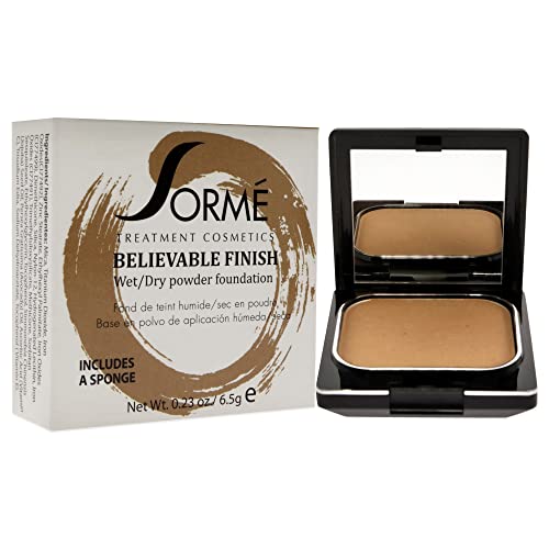 Sorme Cosmetics Believable Finish Powder Foundation in Honey Dusk | Medium to Full Coverage Foundation Powder Makeup | Matte Finish Pressed Powder | Rejuvenating Face Powder