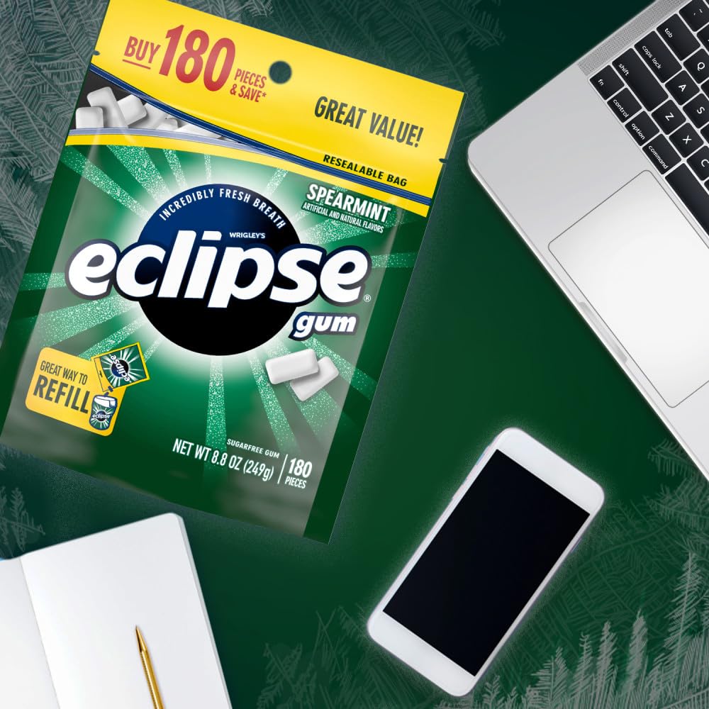 ECLIPSE Spearmint Sugarfree Chewing Gum, 180 piece bag