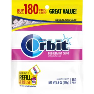 orbit gum bubblemint sugar free chewing gum bulk pack, 180 ct bag