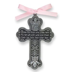 cathedral art cm7 baby girl cross crib medal, 3-inch high, metal