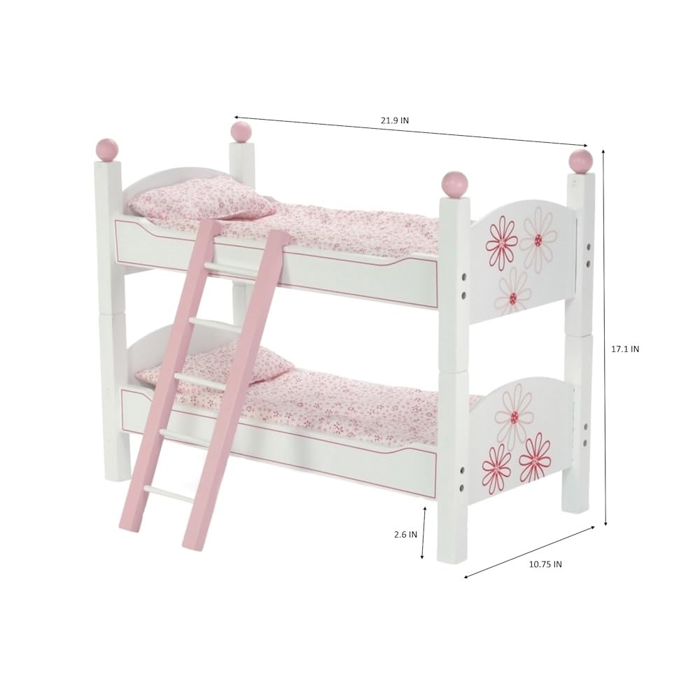 Emily Rose Doll Bunk Bed, 18 Inch Doll Furniture Mini Baby Doll Stackable Bed, Wooden Doll Accessories Bunkbed Furniture Set, 18" Doll Bedding Toy Playsets - Compatible with 18" American Girl Dolls