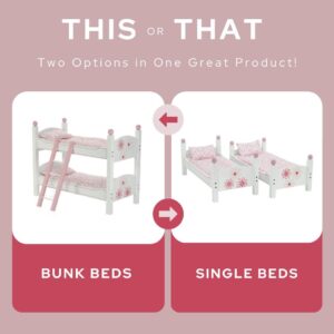 Emily Rose Doll Bunk Bed, 18 Inch Doll Furniture Mini Baby Doll Stackable Bed, Wooden Doll Accessories Bunkbed Furniture Set, 18" Doll Bedding Toy Playsets - Compatible with 18" American Girl Dolls