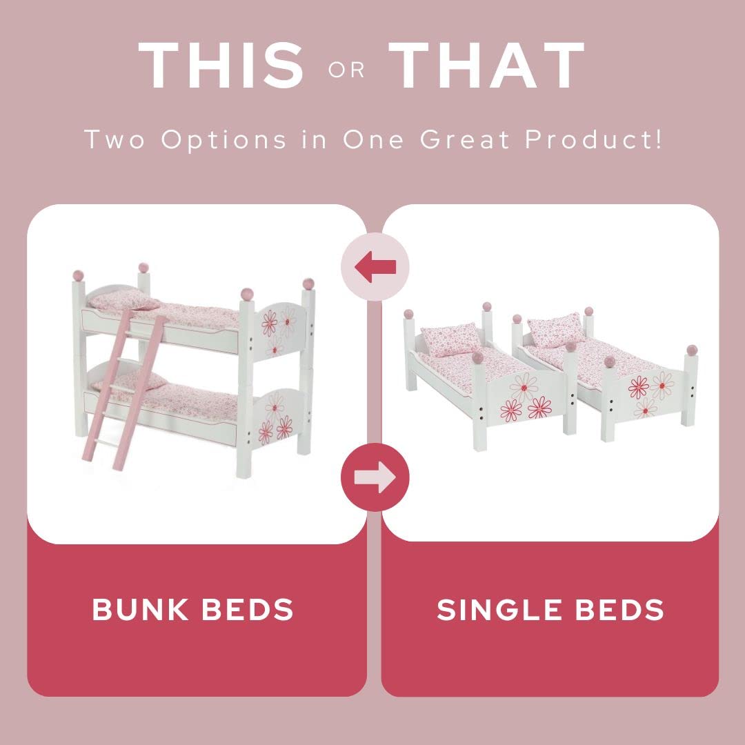 Emily Rose Doll Bunk Bed, 18 Inch Doll Furniture Mini Baby Doll Stackable Bed, Wooden Doll Accessories Bunkbed Furniture Set, 18" Doll Bedding Toy Playsets - Compatible with 18" American Girl Dolls