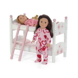 Emily Rose Doll Bunk Bed, 18 Inch Doll Furniture Mini Baby Doll Stackable Bed, Wooden Doll Accessories Bunkbed Furniture Set, 18" Doll Bedding Toy Playsets - Compatible with 18" American Girl Dolls