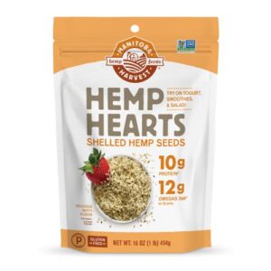 hemp seeds, 16oz; 10g plant based protein and 12g omega 3 & 6 per serving | perfect for smoothies, yogurt & salad | non-gmo, vegan, keto, paleo, gluten free | manitoba harvest