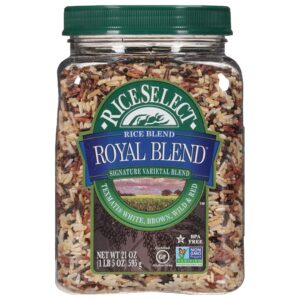 riceselect royal blend, blend of texmati white, brown, red, and wild rice, premium gluten free rice, non-gmo, 21 ounce jar