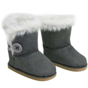 Sophia's 18" Doll White Fleece Zip Jacket and Faux Suede Gray Boots with Faux Fur Lining