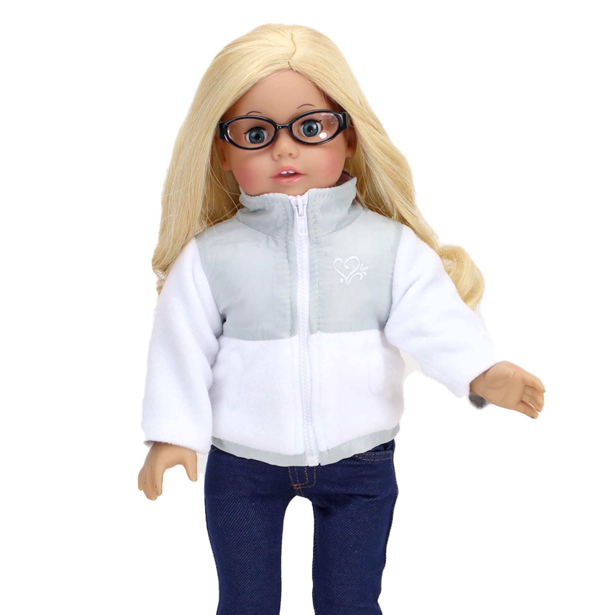 Sophia's 18" Doll White Fleece Zip Jacket and Faux Suede Gray Boots with Faux Fur Lining