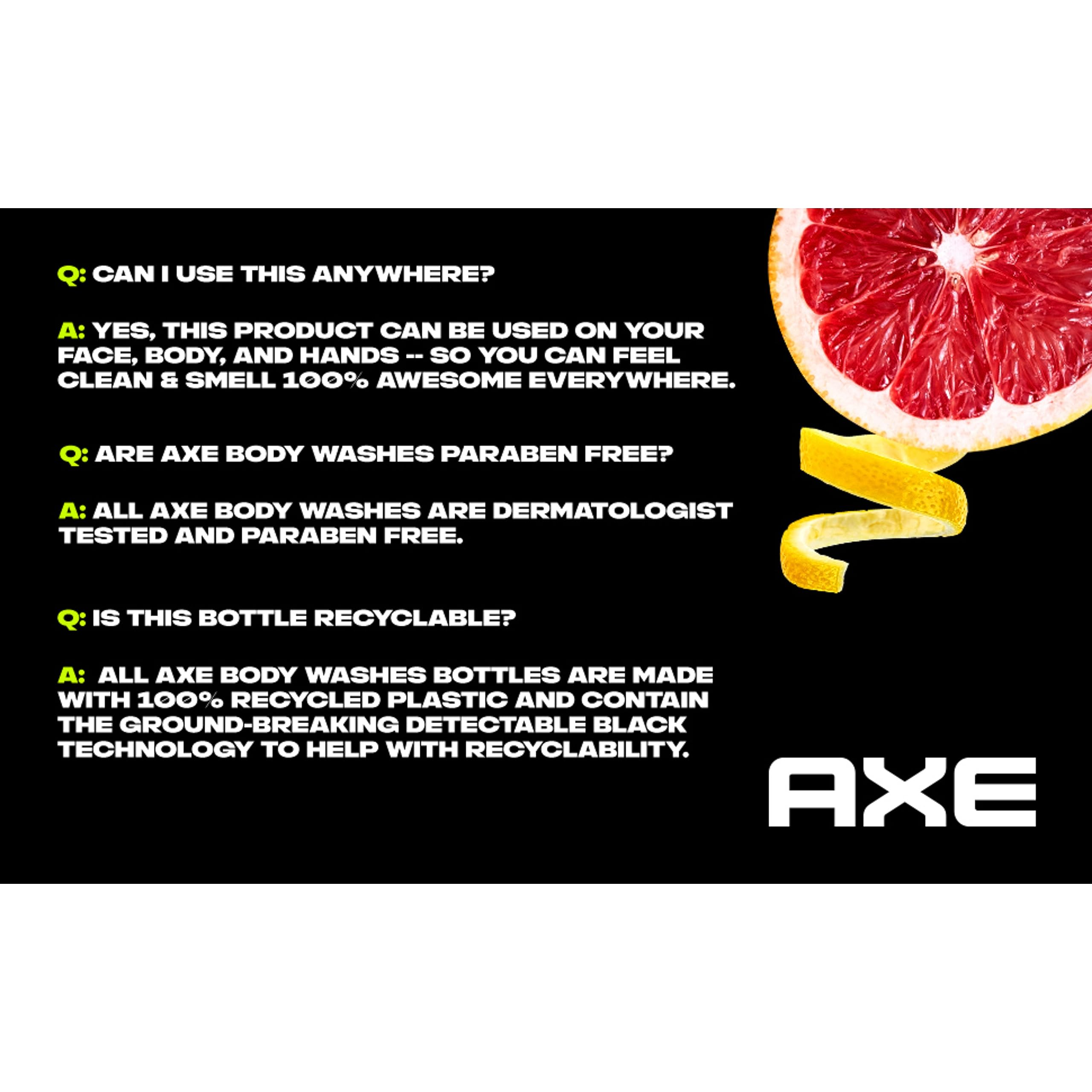 AXE Body Wash Charge and Hydrate Sports Blast Energizing Citrus Scent Men's Body Wash 100 percent Recycled Bottle 16 oz