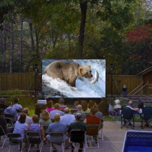 QuikScreen Complete Theater System! 12’ Projection Screen with HD Savi 4000 Lumen Projector, Sound System, Streaming Device w/WiFi, Lockable Storage Cabinet (BT-100)