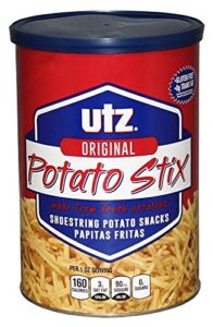 utz potato stix, original – 15 oz. canister – shoestring potato sticks made from fresh potatoes, crispy, crunchy snacks in resealable container, cholesterol free, trans-fat free, gluten-free snacks