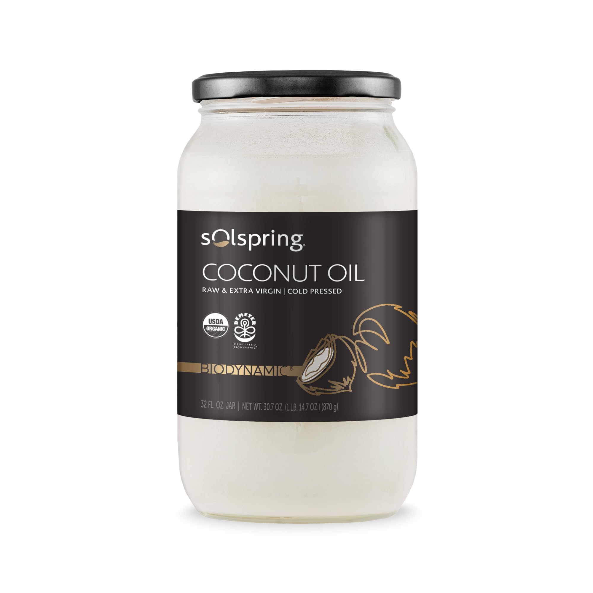 Dr. Mercola Solspring Organic Extra Virgin Coconut Oil, 32 Fl oz, Cold-Pressed, non GMO, Gluten Free, USDA Organic