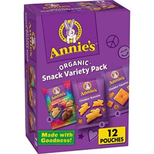 annie's organic variety pack, cheddar bunnies, bunny grahams and cheddar squares, 12 pouches, 11 oz