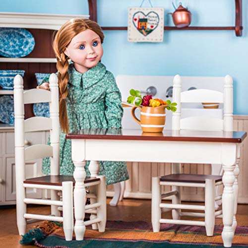 The Queen's Treasures 18 Inch Doll Furniture, Farmhouse Collection Fully Assembled Wooden Kitchen Table and Two Chairs, Compatible with American Girl Kitchen Furniture