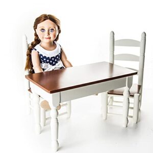 The Queen's Treasures 18 Inch Doll Furniture, Farmhouse Collection Fully Assembled Wooden Kitchen Table and Two Chairs, Compatible with American Girl Kitchen Furniture