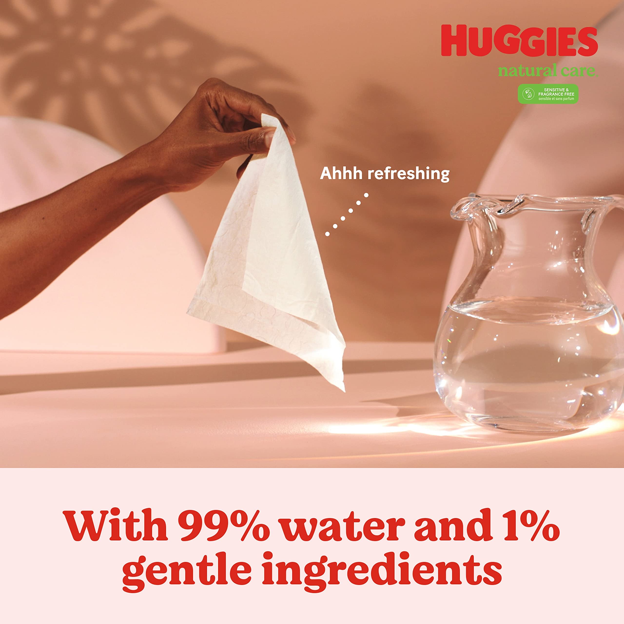 Huggies Natural Care Sensitive Baby Wipes, Unscented, Hypoallergenic, 99% Purified Water, 1 Refill Pack (184 Wipes Total)