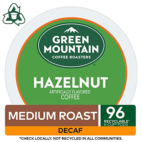 Green Mountain Coffee Roasters Hazelnut Decaf Coffee, Keurig Single-Serve K-Cup pods, Light Roast, 96 Count (4 Packs of 24)