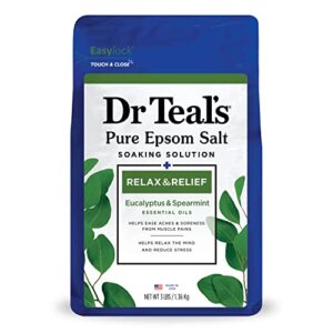 dr teal's salt soak with pure epsom salt, relax & relief with eucalyptus & spearmint, 3 lbs