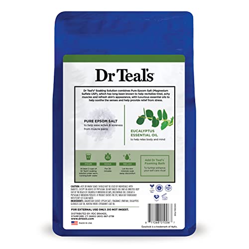 Dr Teal's Salt Soak with Pure Epsom Salt, Relax & Relief with Eucalyptus & Spearmint, 3 lbs