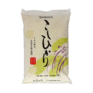 shirakiku dried grains & rice - japanese short grain white koshihikari rice - uncooked premium quality low carb sweet sticky sushi rice, 15 pounds bag