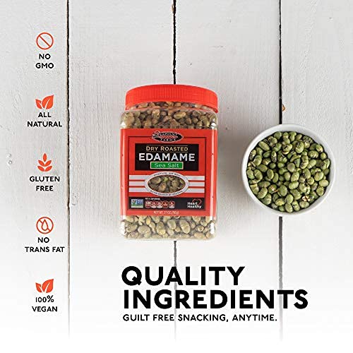 Seapoint Farms Dry Roasted Edamame, Sea Salt, Vegan, Gluten-Free, Kosher, and Non-GMO, Crunchy Snack for Healthy Snacking, 27oz. Jar