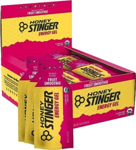 honey stinger organic fruit smoothie energy gel | gluten free & caffeine free | for exercise, running and performance | sports nutrition for home & gym, pre and mid workout | 24 pack, 26.4 ounce