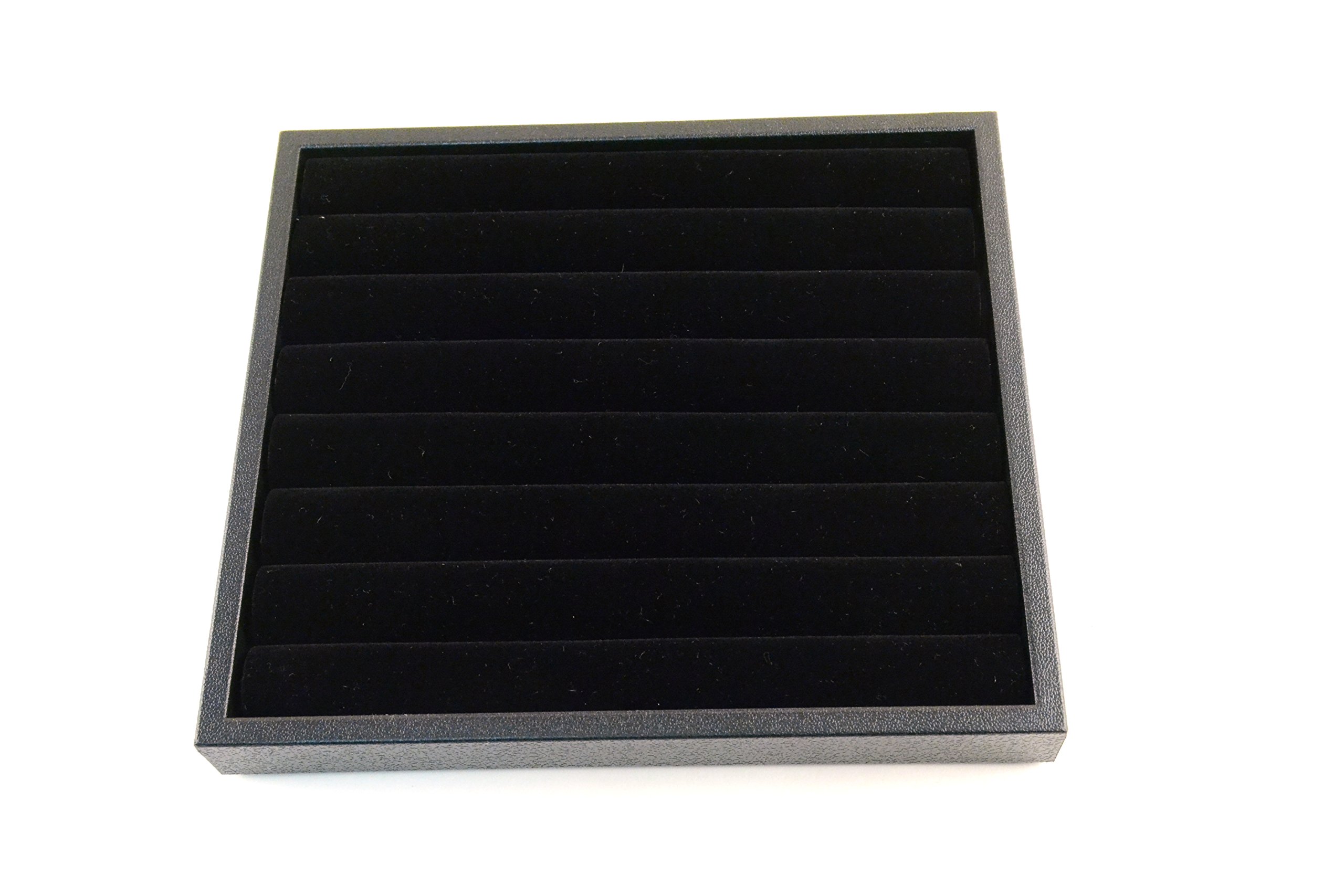 Regal Pak Black Half Size 1"H Stackable Plastic Tray With Black Half Size Ring Slot Foam 7-1/4" X 8-1/4" X 1"H (Jewelry Not Included)