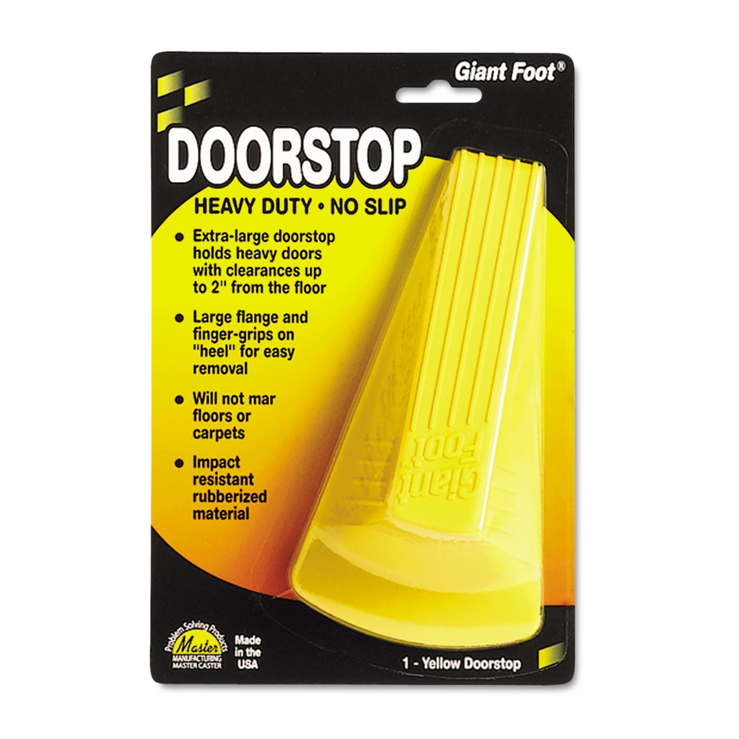 Master Caster 00966 Giant Foot Doorstop, No-Slip Rubber Wedge, 3-1/2w x 6-3/4d x 2h, Safety Yellow