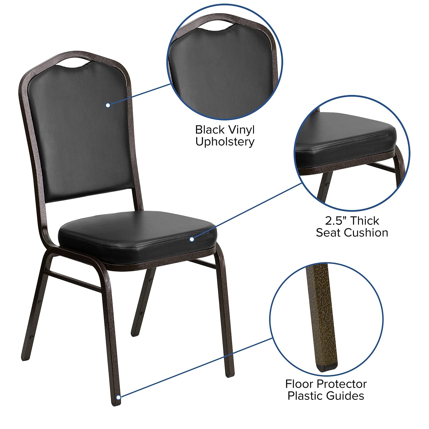 Flash Furniture HERCULES Series Crown Back Stacking Banquet Chair in Black Vinyl - Gold Vein Frame