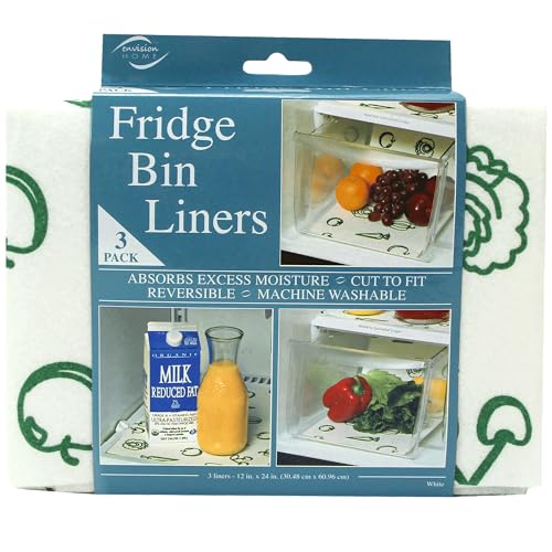 Envision Home Refrigerator Liners, Shelf Liner, Absorbent Fridge Liners, 12 Inch x 24 Inch, Veggie Print, 3 Pack