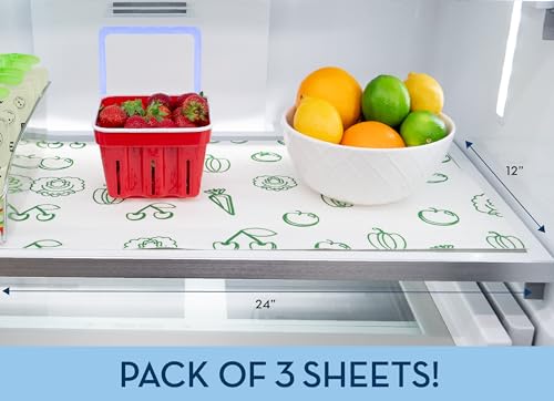 Envision Home Refrigerator Liners, Shelf Liner, Absorbent Fridge Liners, 12 Inch x 24 Inch, Veggie Print, 3 Pack