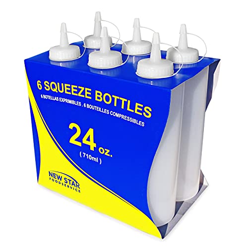 New Star Foodservice 26207 Squeeze Bottles, Plastic, 24 oz, Clear, Pack of 6