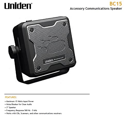 Uniden (BC15) Bearcat 15-Watt External Communications Speaker. Durable Rugged Design, Perfect for Amplifying Uniden Scanners, CB Radios, and Other Communications Receivers, Black