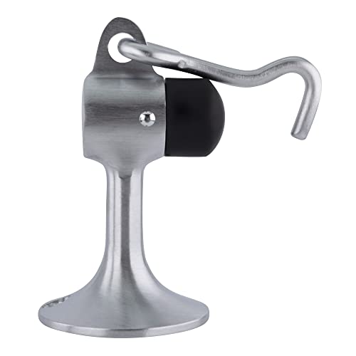 Aluminum Finish Floor Mounted Heavy Duty Door Stop with Hook and Holder