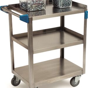 Carlisle FoodService Products Stainless Steel 3 Shelf Utility Cart, 15.5" x 24", Silver, 300 Pound Capacity