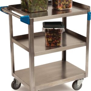 Carlisle FoodService Products Stainless Steel 3 Shelf Utility Cart, 15.5" x 24", Silver, 300 Pound Capacity