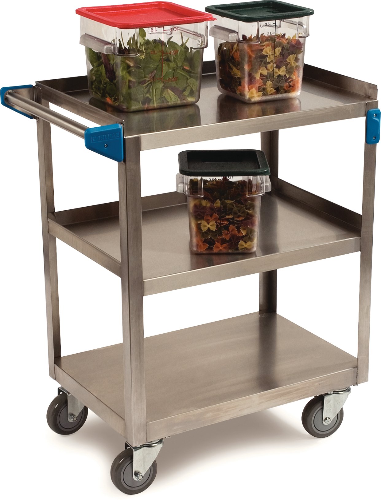 Carlisle FoodService Products Stainless Steel 3 Shelf Utility Cart, 15.5" x 24", Silver, 300 Pound Capacity