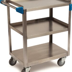 Carlisle FoodService Products Stainless Steel 3 Shelf Utility Cart, 15.5" x 24", Silver, 300 Pound Capacity