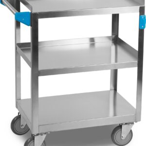 Carlisle FoodService Products Stainless Steel 3 Shelf Utility Cart, 15.5" x 24", Silver, 300 Pound Capacity