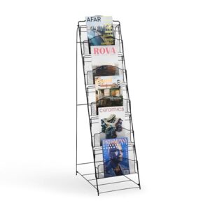 safco onyx floor rack, ladder magazine rack with 5 pockets, commercial-grade steel construction